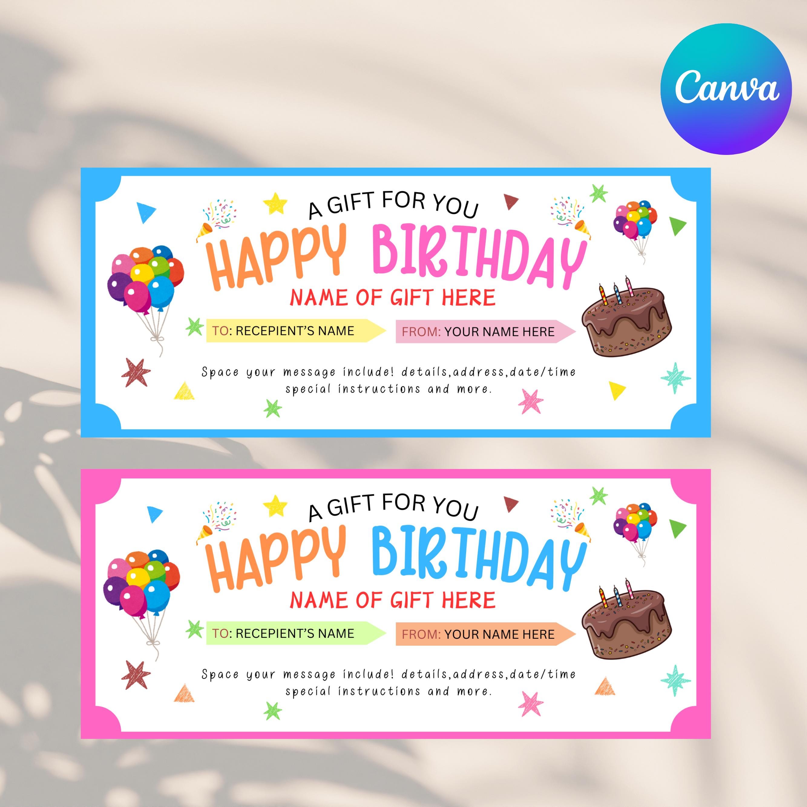Editable Happy Birthday Gift Voucher, Birthday Voucher Gift Certificate ...