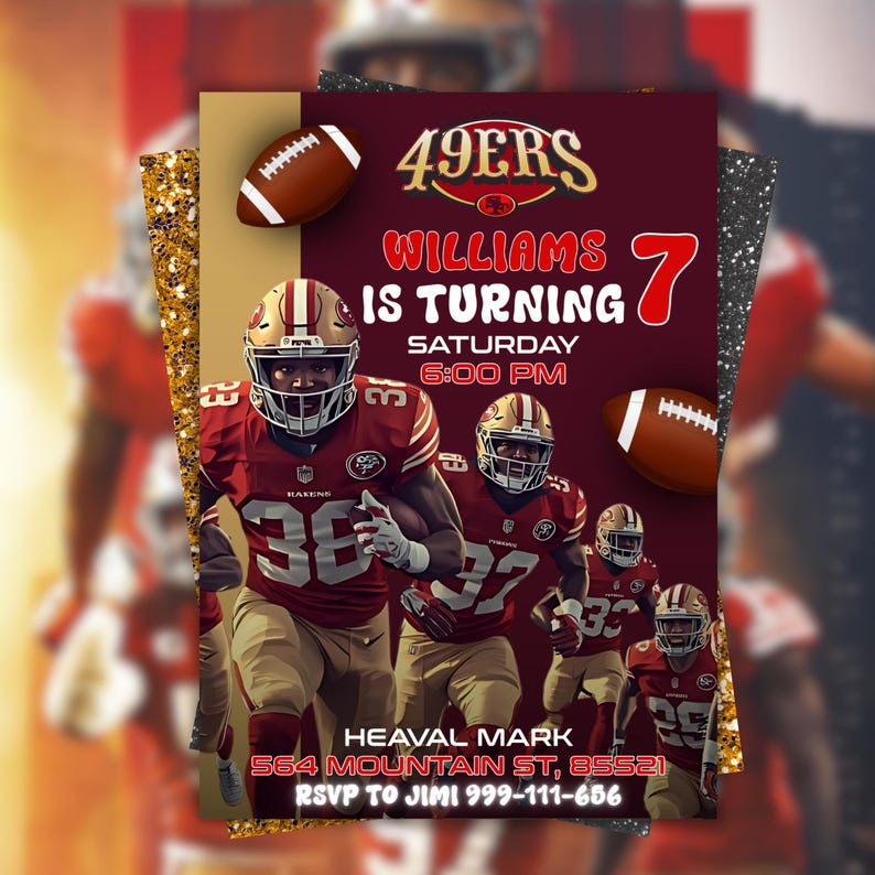 San Francisco 49ers Birthday Invitation, Digital Football Party, San ...