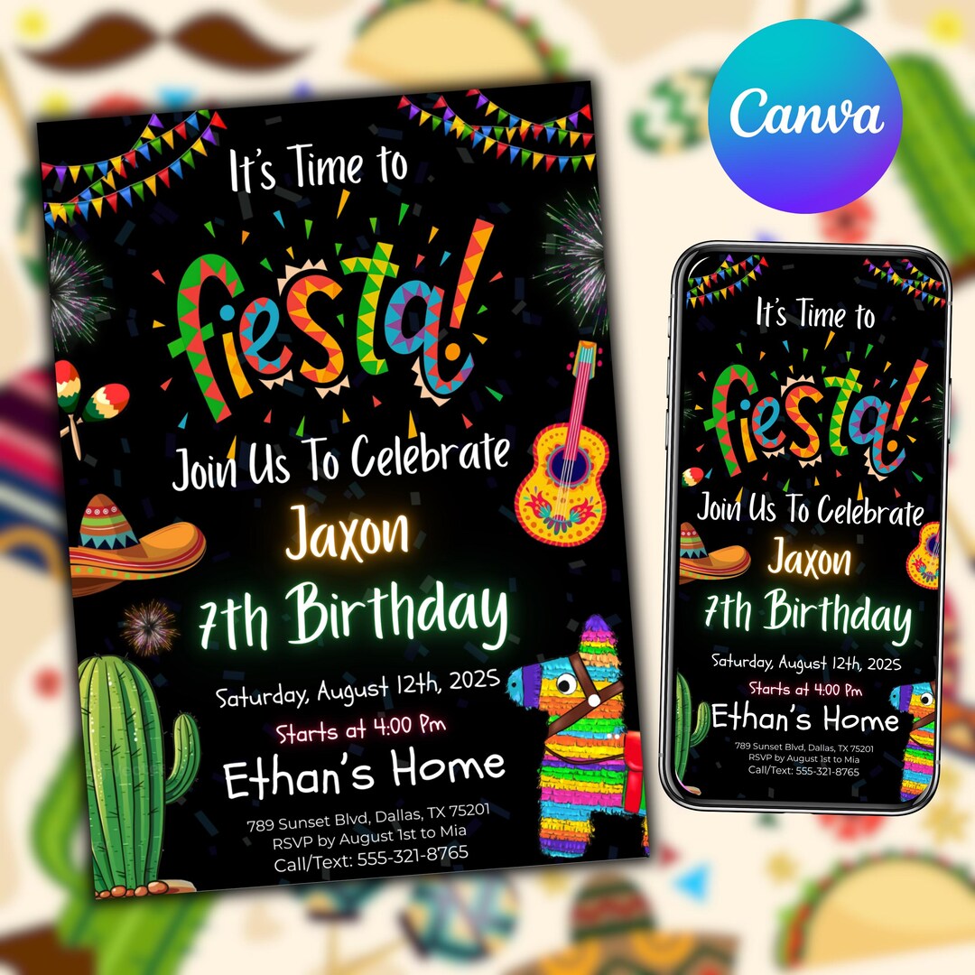Fiesta Birthday Invitation, Mexican Papel Picado Theme, Colorful Boys ...