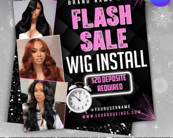 Editable Flash Sale Flyer, Wig Install Flyer, Wig Specials, Wig Flyer ...