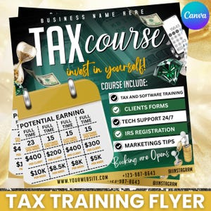 DIY Tax Class Flyer, Tax Training Flyer, Tax Preparation Flyer, Credit ...