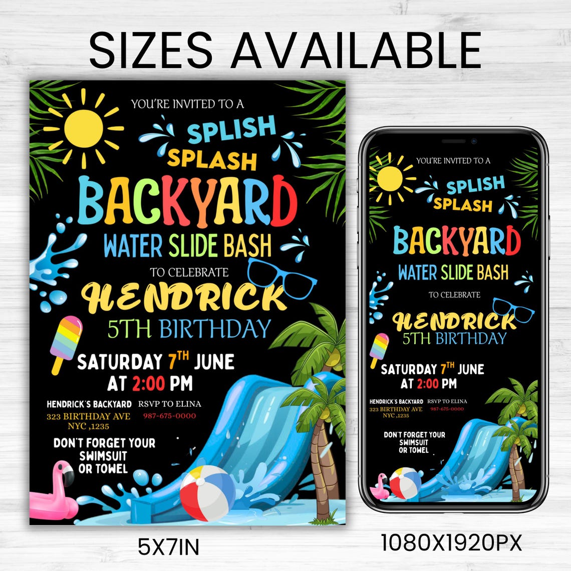 Waterslide Birthday Invitation, Water Slide Invitation, Boy Girl Splash ...