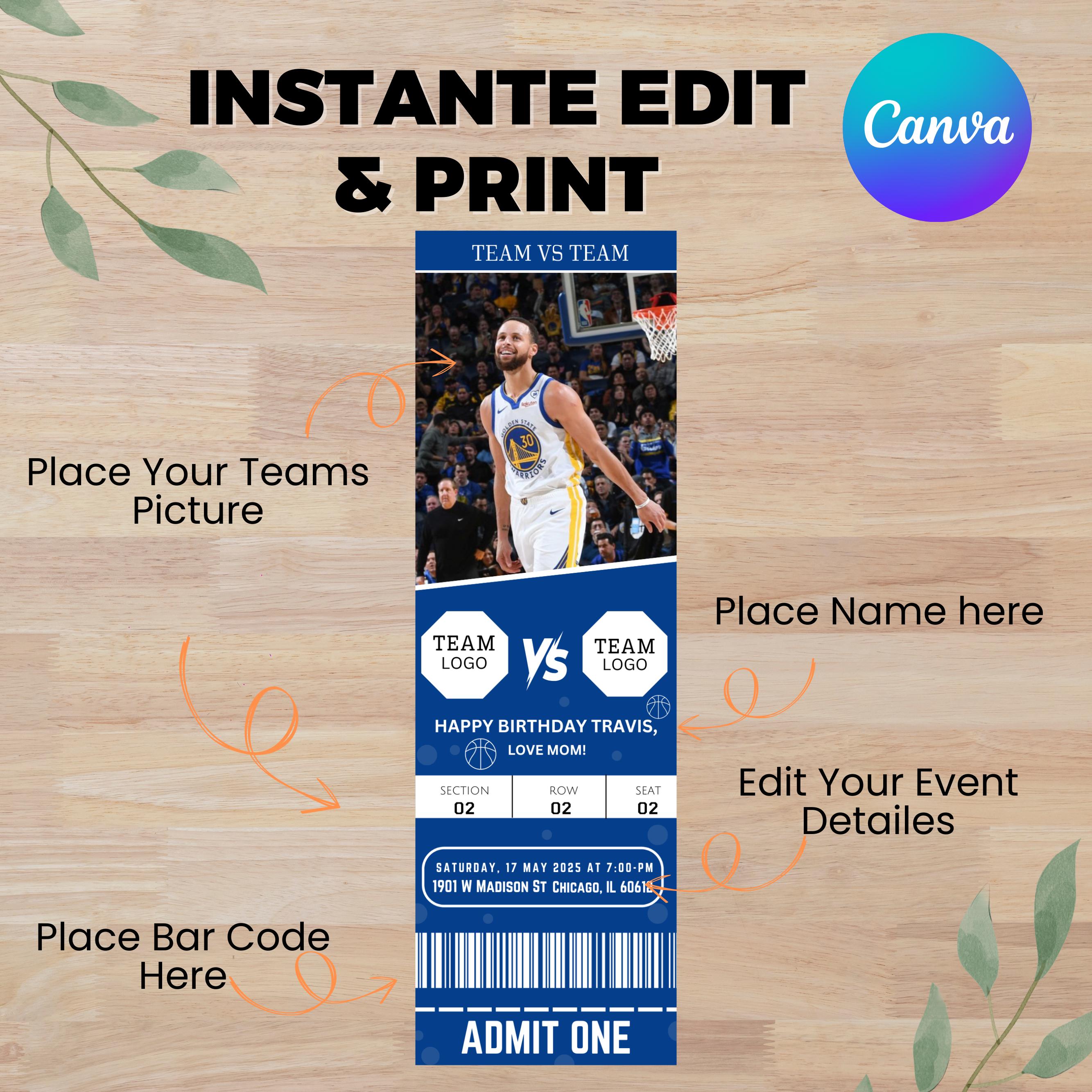 Basketball Ticket Template, Basketball Ticket, Printable Basketball ...