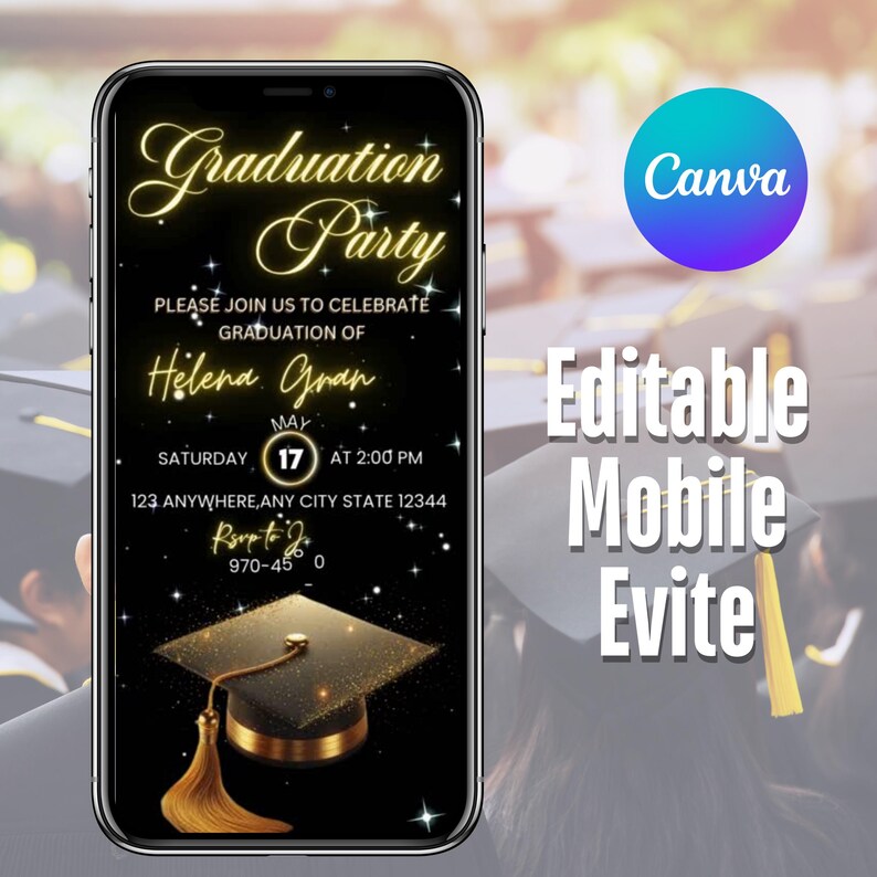 Digital Graduation Party Invitation, Animated Gold College Announcement ...