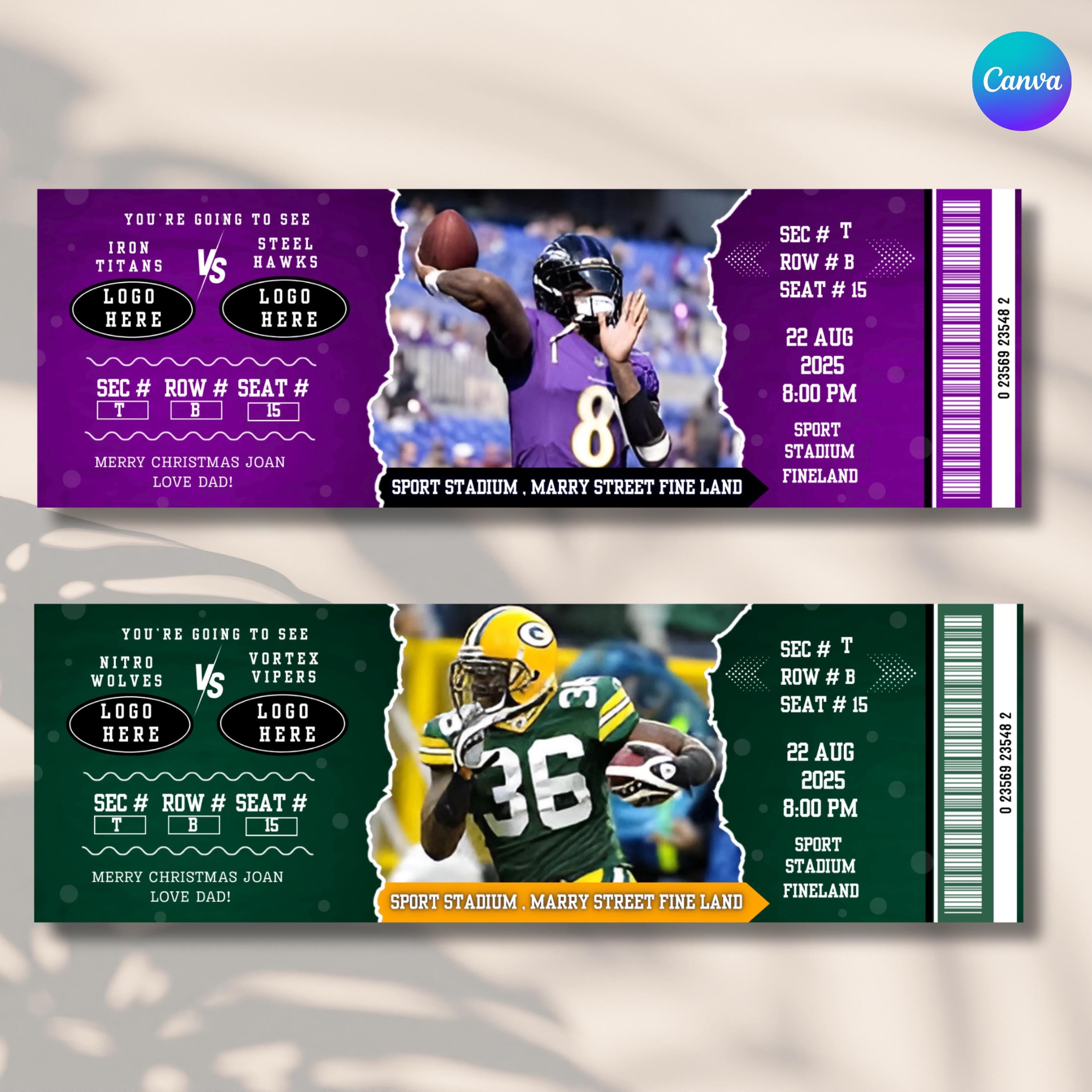 Custom Football Tickets, Surprise Gift Football Ticket, Football Game ...