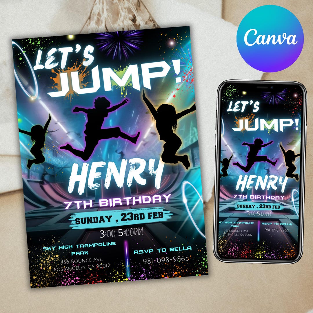 Trampoline Park Party Invite for Trampoline Birthday Party Invitation ...