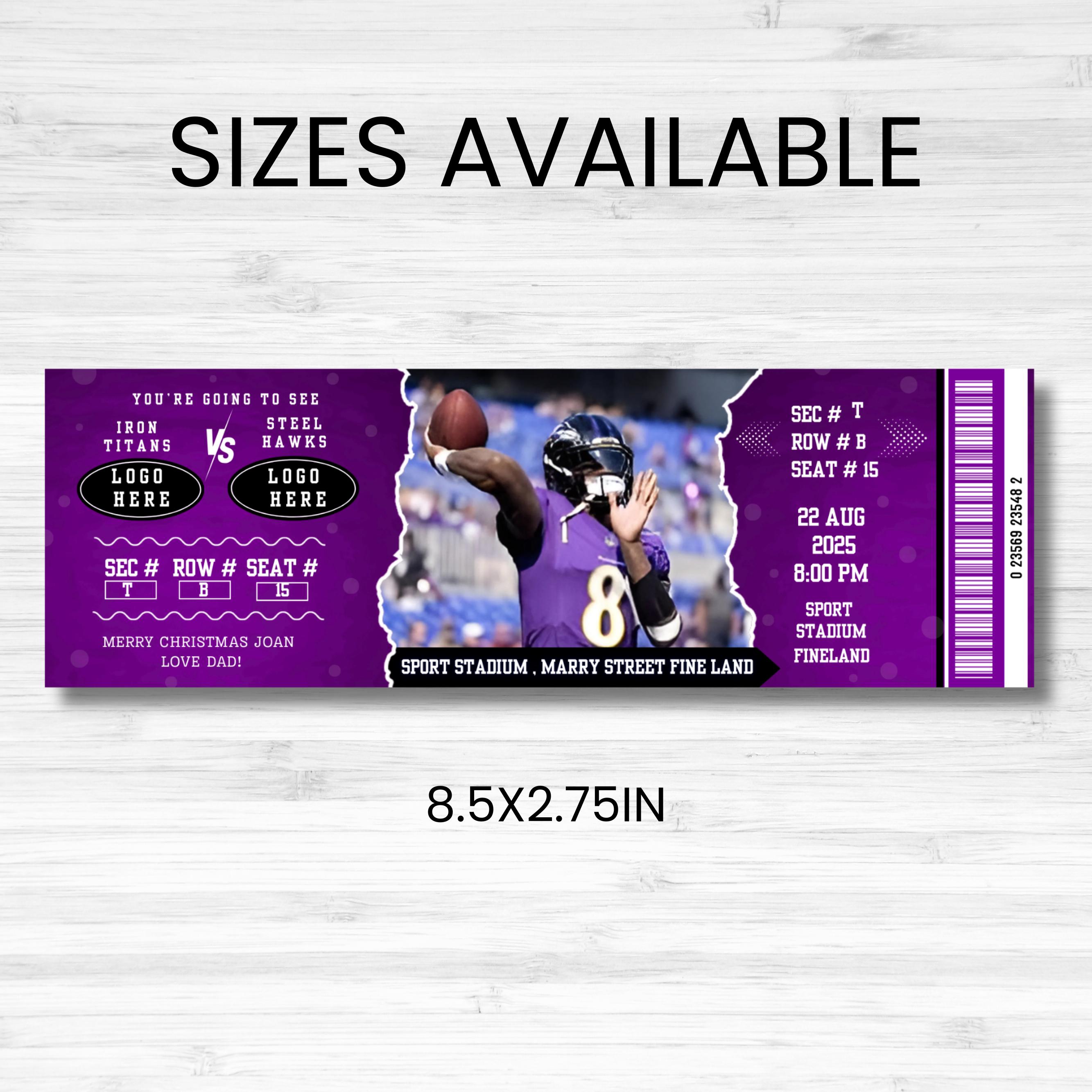 Custom Football Tickets, Surprise Gift Football Ticket, Football Game ...