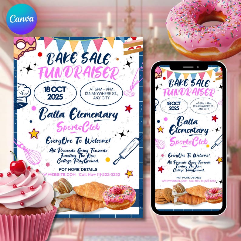 Bake Sale Fundraiser Flyer, Printable Bake Sale Flyer, PTA School Event ...