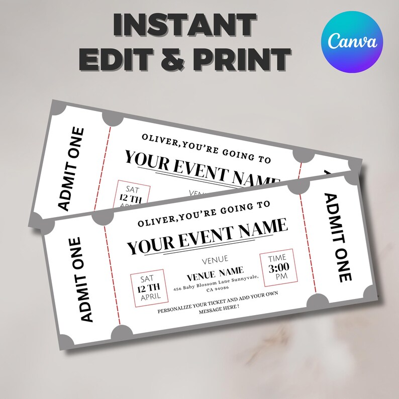 Event Ticket Template, DIY Event Ticket, Surprise Getaway, Invitation, Gift for Him, Musical ...