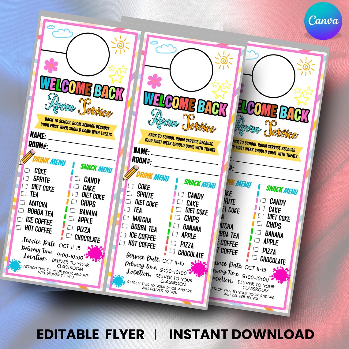 Teacher Appreciation Door Hanger, Editable Room Service Template ...