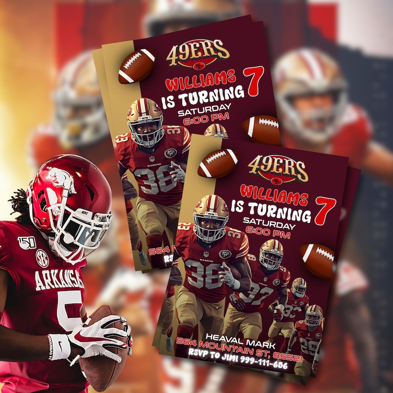 San Francisco 49ers Birthday Invitation, Digital Football Party, San ...