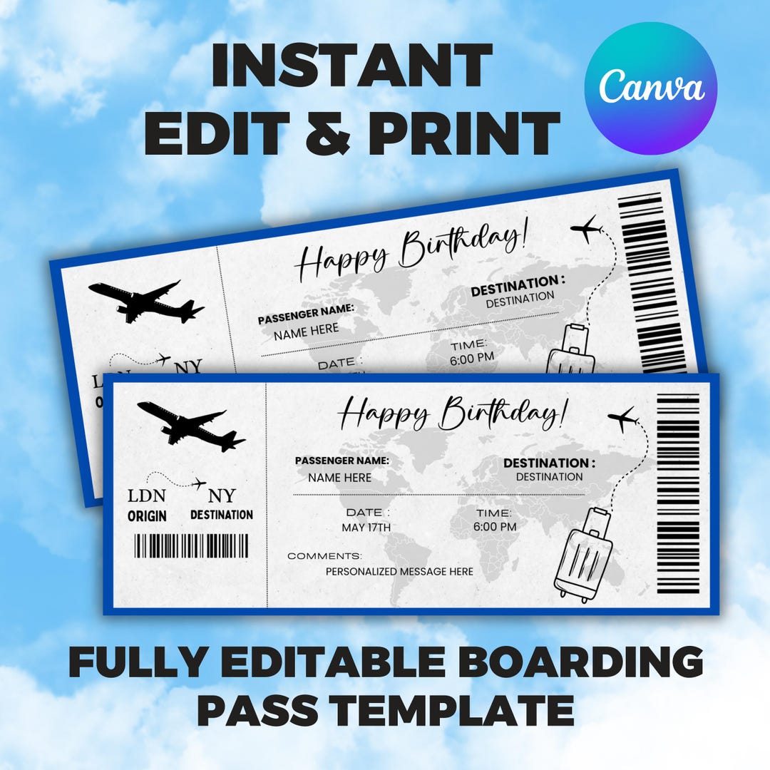 Editable Boarding Pass Template, Boarding Pass, Airline Ticket, DIY ...