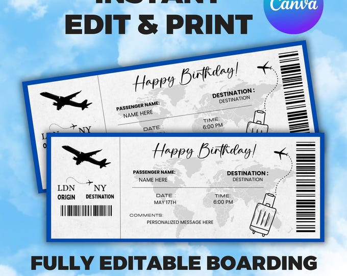 Bearbeitbare Bordkartenvorlage | Druckbare Flugticket | Bordkarte ...