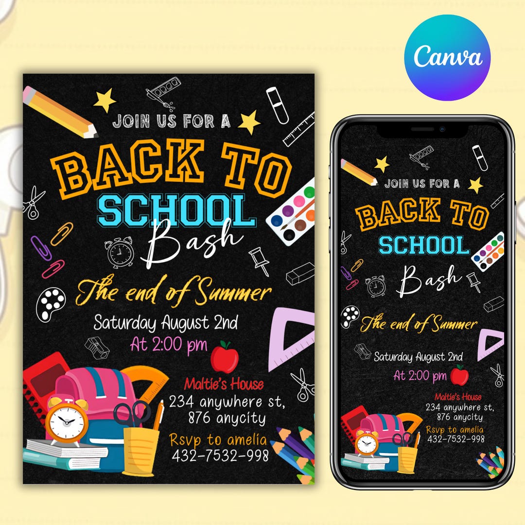 Back to School Bash Party Invitation, Back to School Bash Invite, End ...