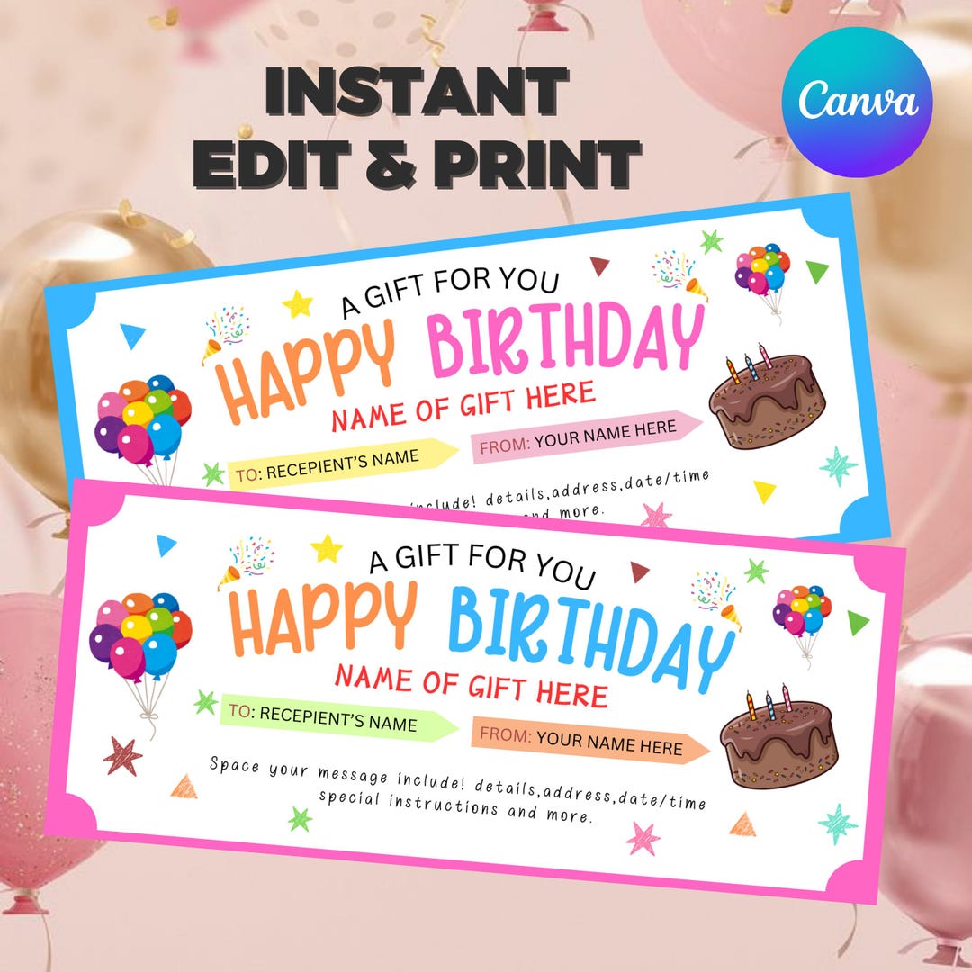 Editable Happy Birthday Gift Voucher, Birthday Voucher Gift Certificate ...