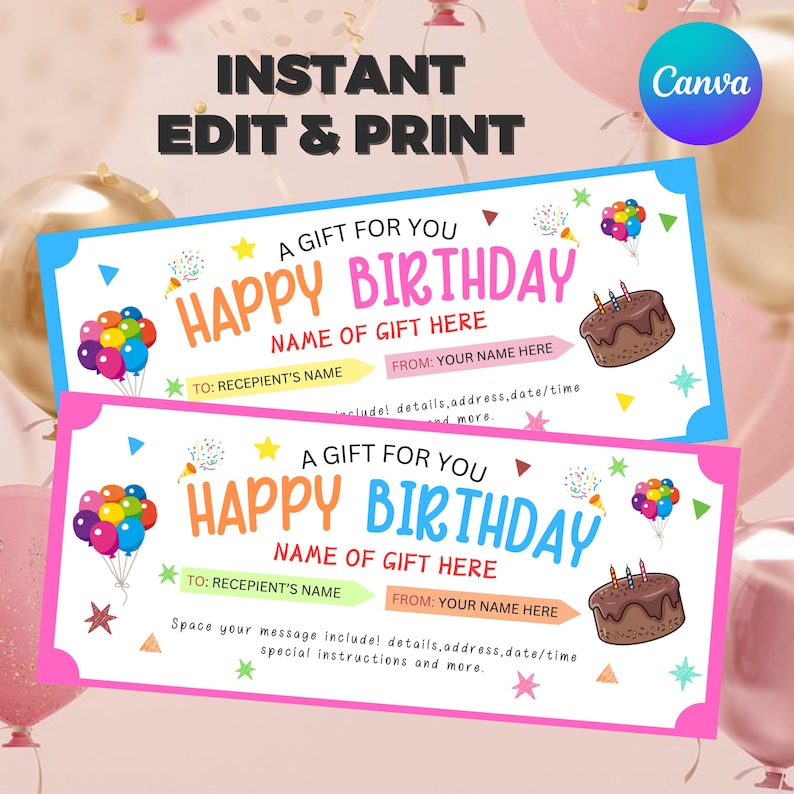 Editable Happy Birthday Gift Voucher, Birthday Voucher Gift Certificate ...