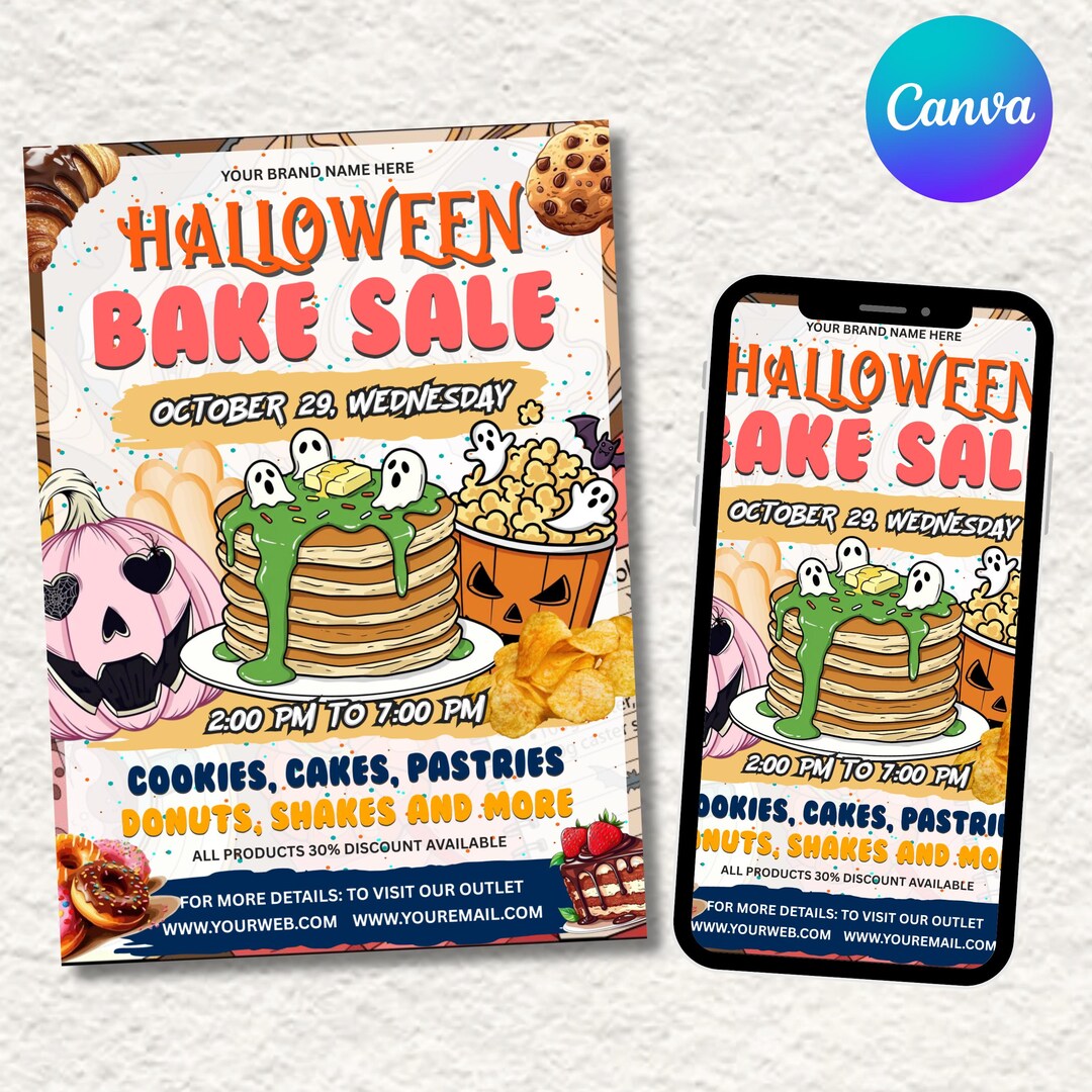 Halloween Bake Sale Flyer, School Fundraiser Poster, PTA PTO Church ...