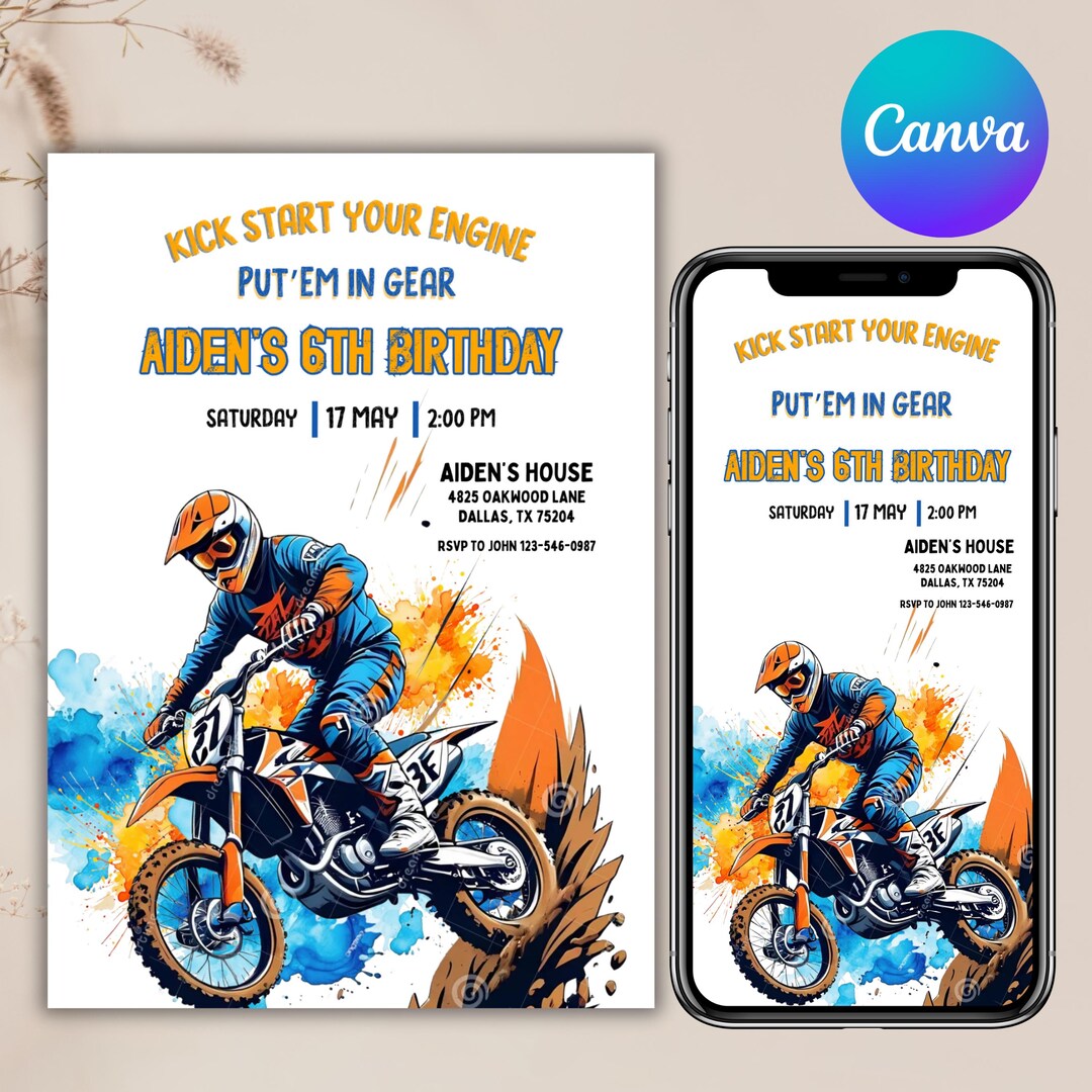 Dirt Bike Birthday Invitation, Dirt Bike Adventure Invite, Motocross ...