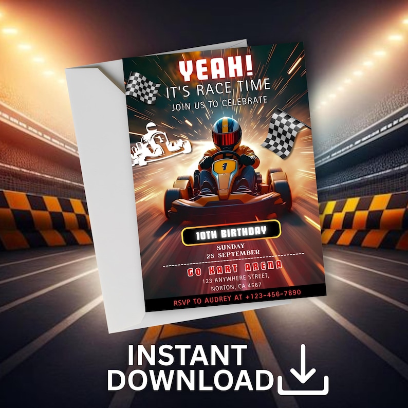 Go Kart Birthday Invitation, Kart Racing Party Invite, Go Kart Birthday ...