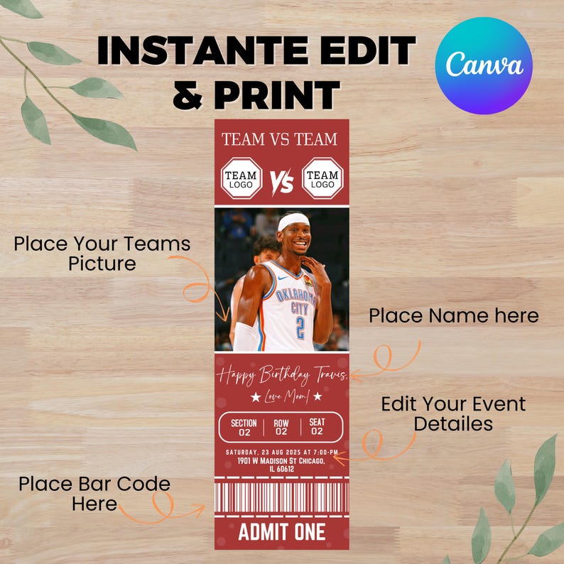 Baseball Ticket Template, Custom Fake Baseball Ticket, Printable Sport ...