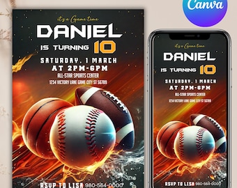 Sport Theme Flyer, Sport Birthday Printable Invitation, Sport ...