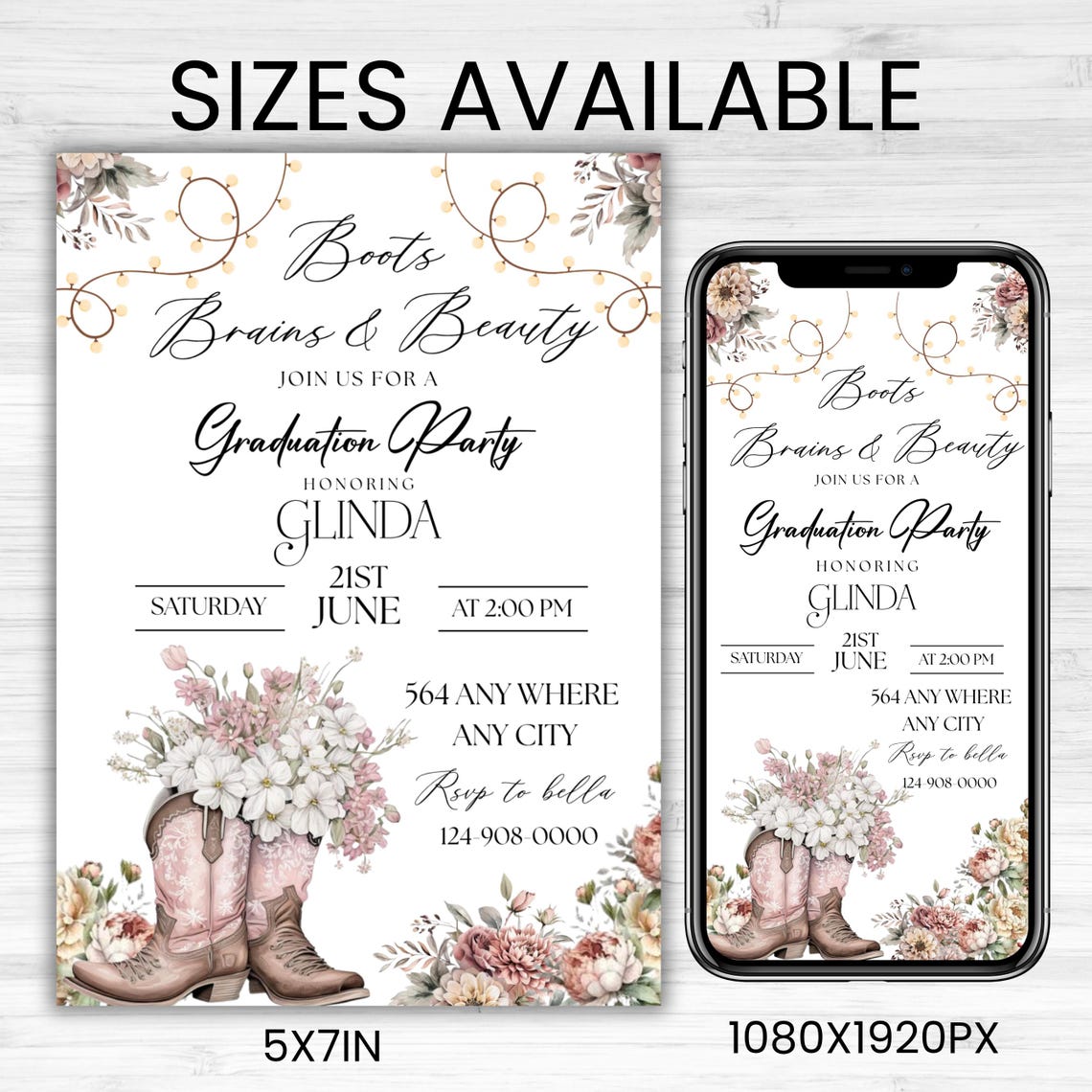 Girl Western Invitation for Graduation- Country Graduation Party- Pink ...