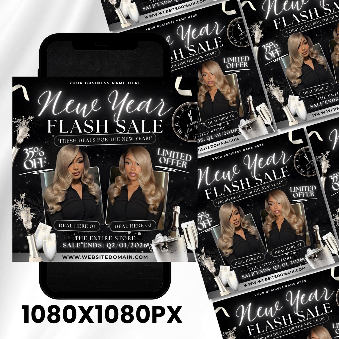 New Year Flash Sale Flyer, January Sale Flyer, New Year Specials, Hair ...