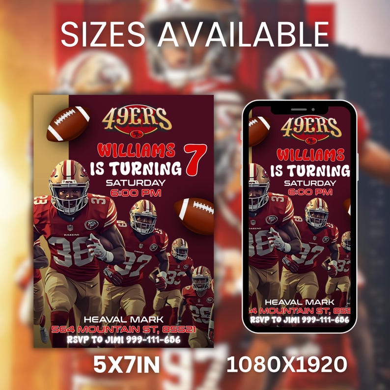 San Francisco 49ers Birthday Invitation, Digital Football Party, San ...