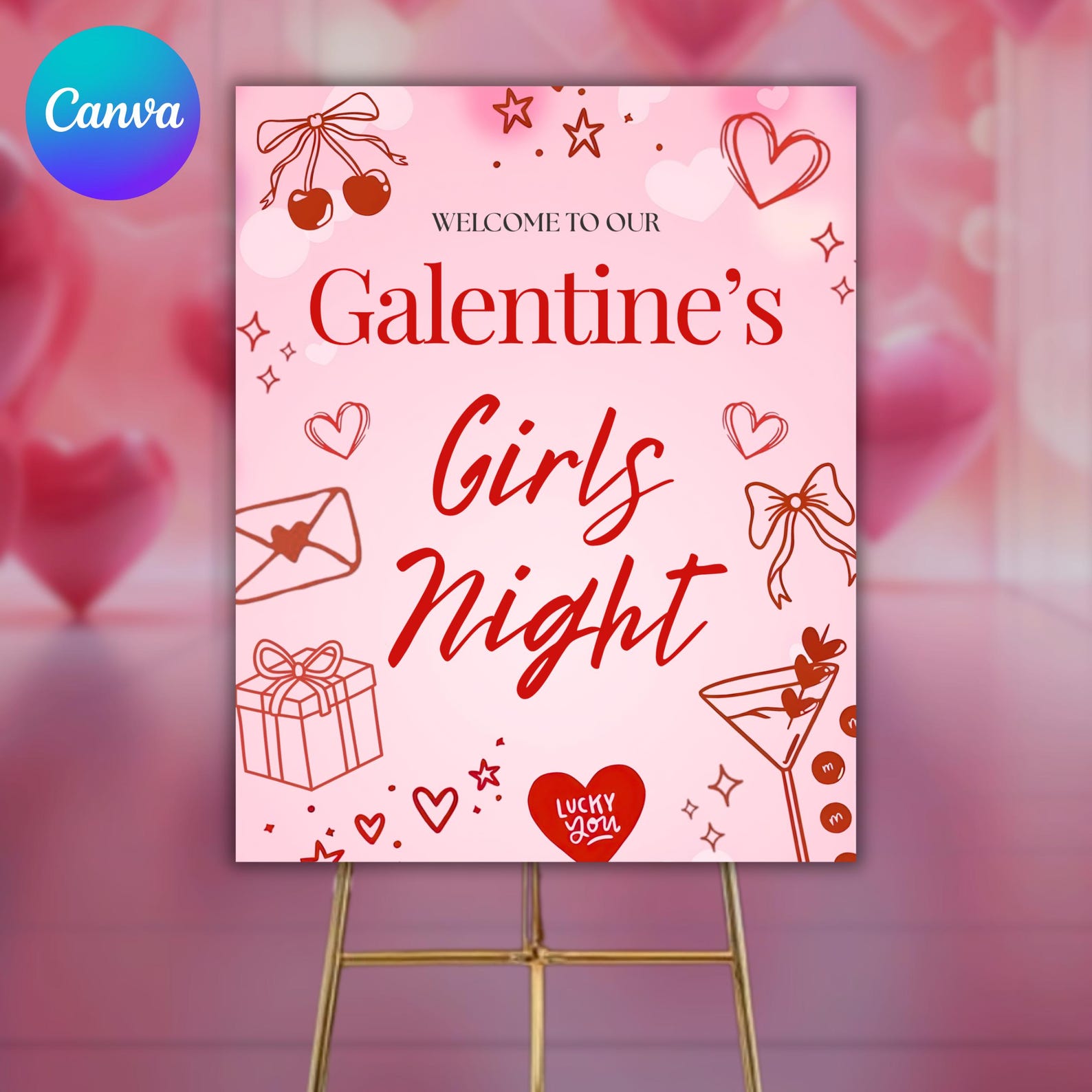 Galentine’s Day Welcome Sign, Valentine’s Party Poster, Friends ...