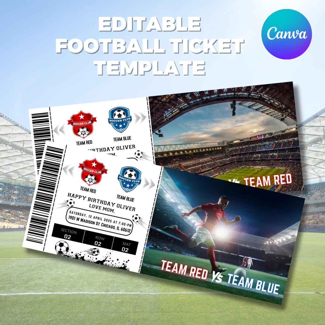 Editable Football Ticket, Football Game Ticket Gift, Football Birthday ...
