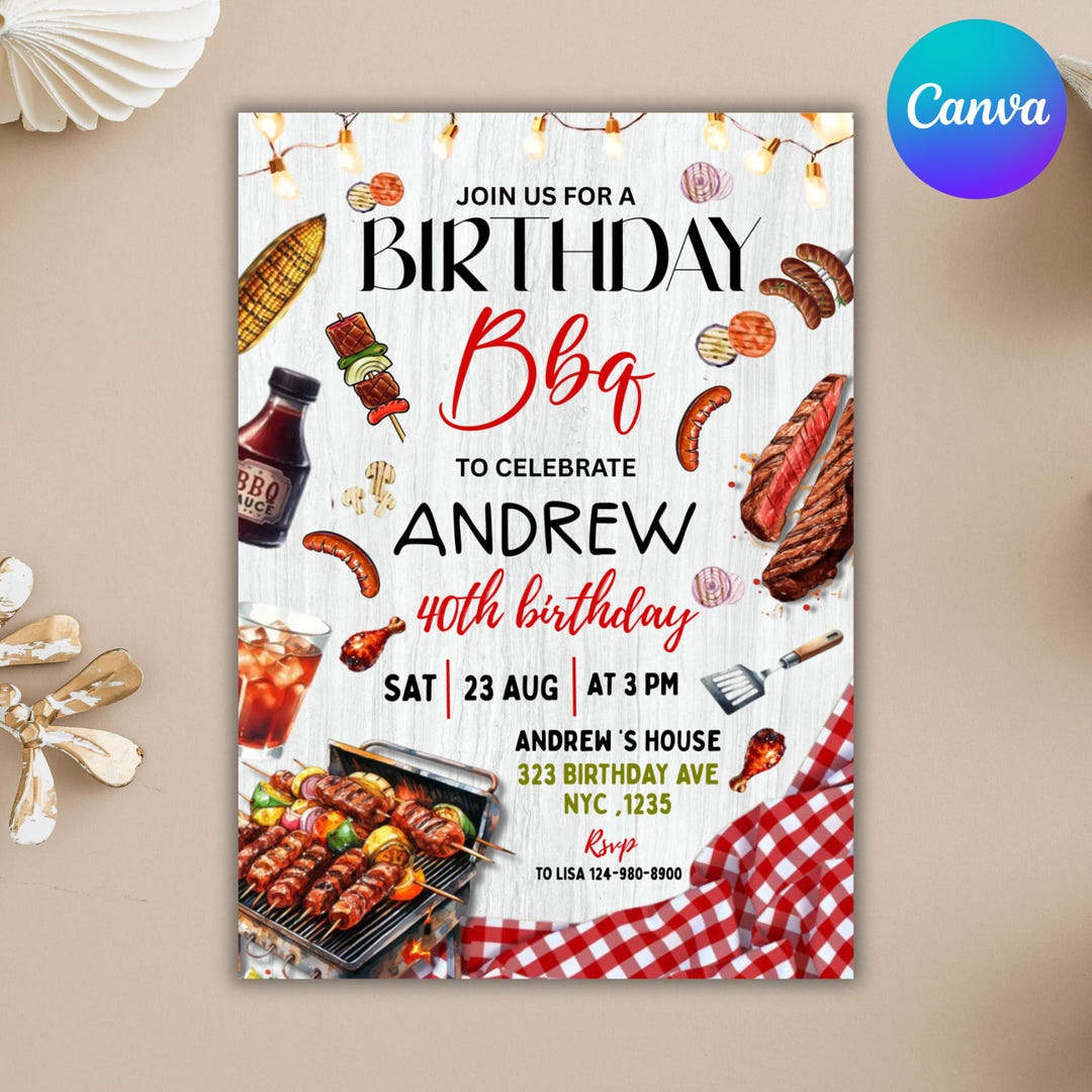 BBQ Birthday Invitation, Barbeque Birthday Party Invitation, Barbecue ...