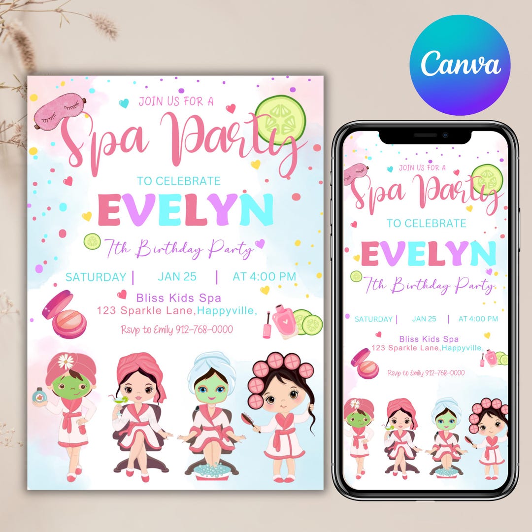 Spa Party Birthday Invitation, Spa Birthday Party Invitation Spa ...