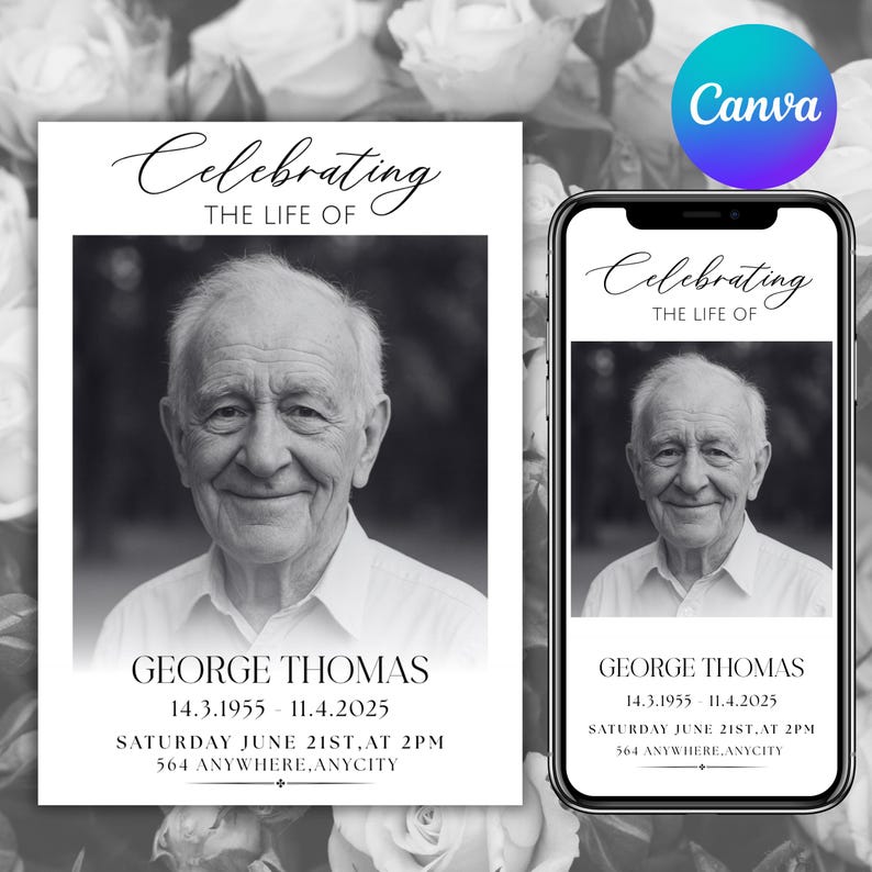 Funeral Invitation, Celebration of Life Invitation, Funeral ...