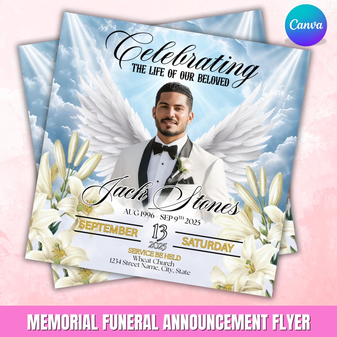 Memorial Funeral Announcement Flyer, Celebration of Life Flyer, Rest in ...