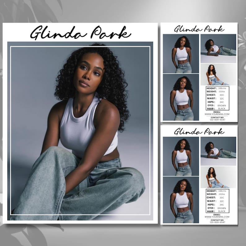 Model Comp Card Template, Zed Card for Models, Model Portfolio Card ...