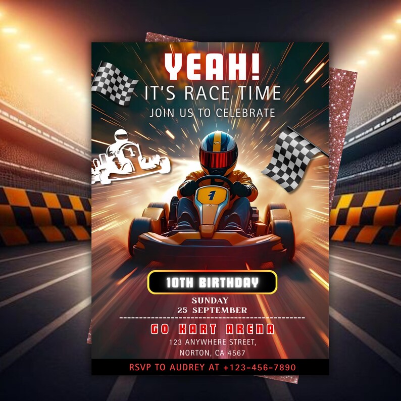 Go Kart Birthday Invitation, Kart Racing Party Invite, Go Kart Birthday ...