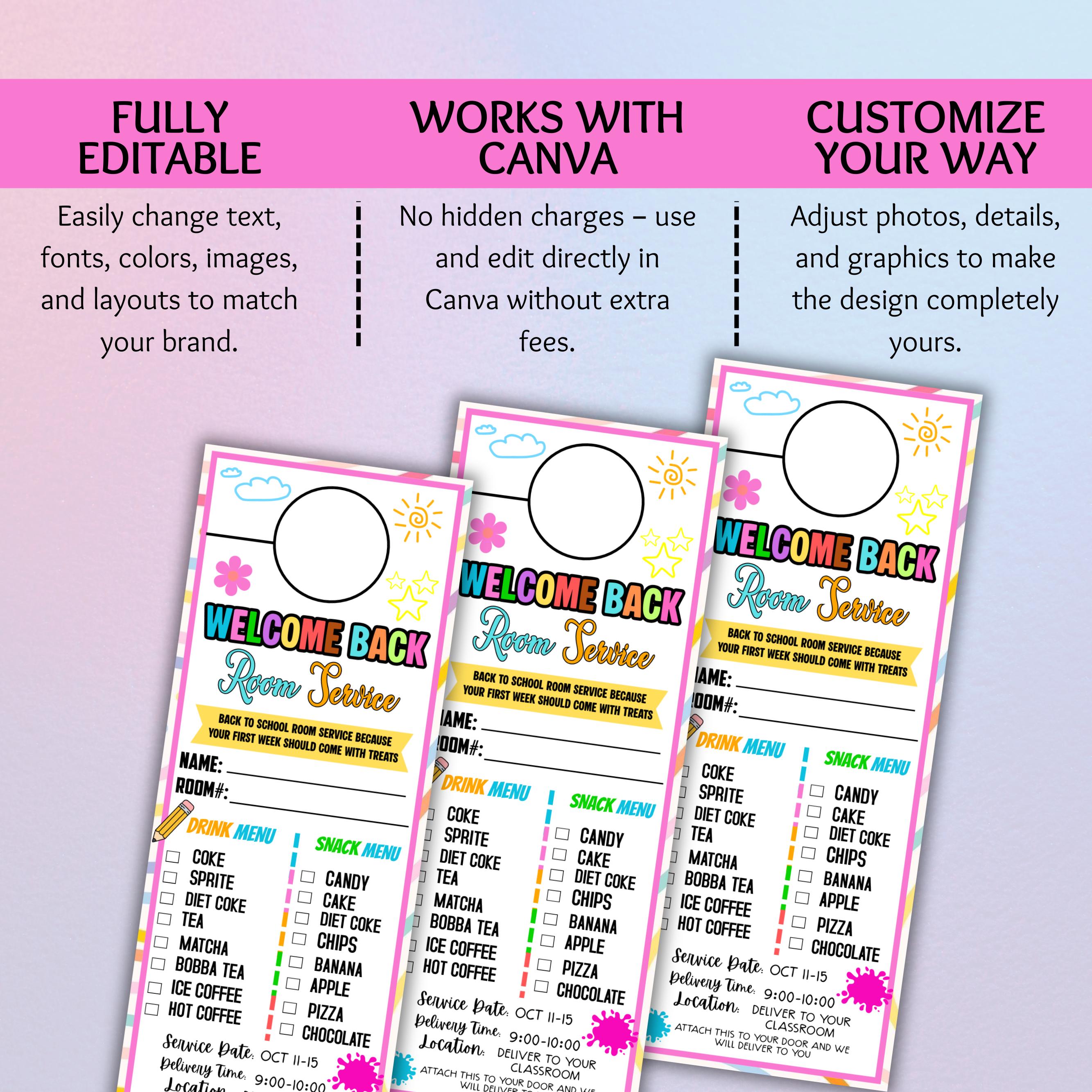 Teacher Appreciation Door Hanger, Editable Room Service Template ...