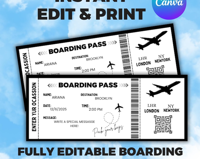 Bearbeitbare Bordkartenvorlage | Druckbare Flugticket | Bordkarte ...