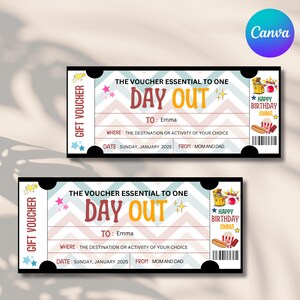 Birthday Day Out Voucher Template for Kids. Printable Day Out Ticket ...