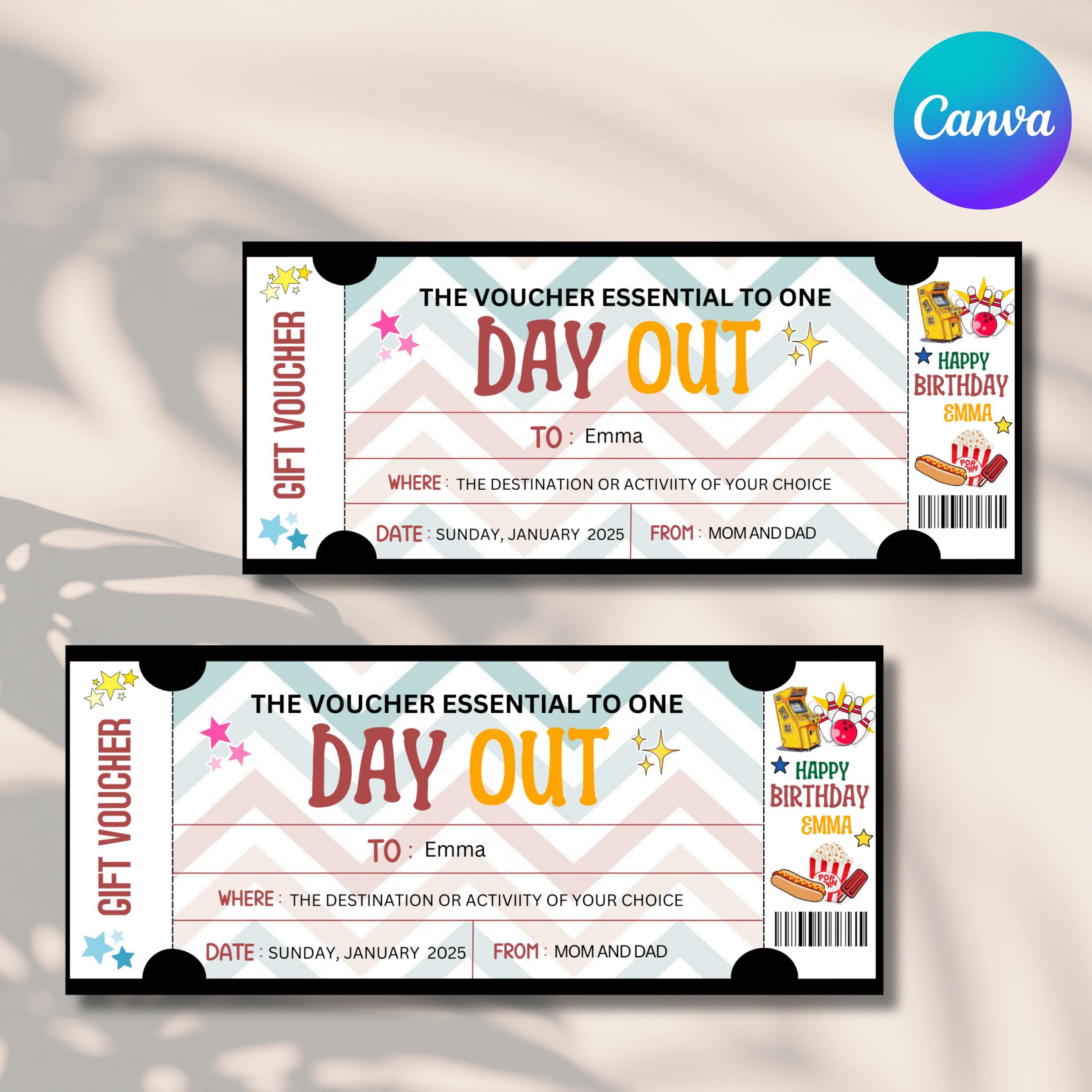 Birthday Day Out Voucher Template for Kids. Printable Day Out Ticket ...