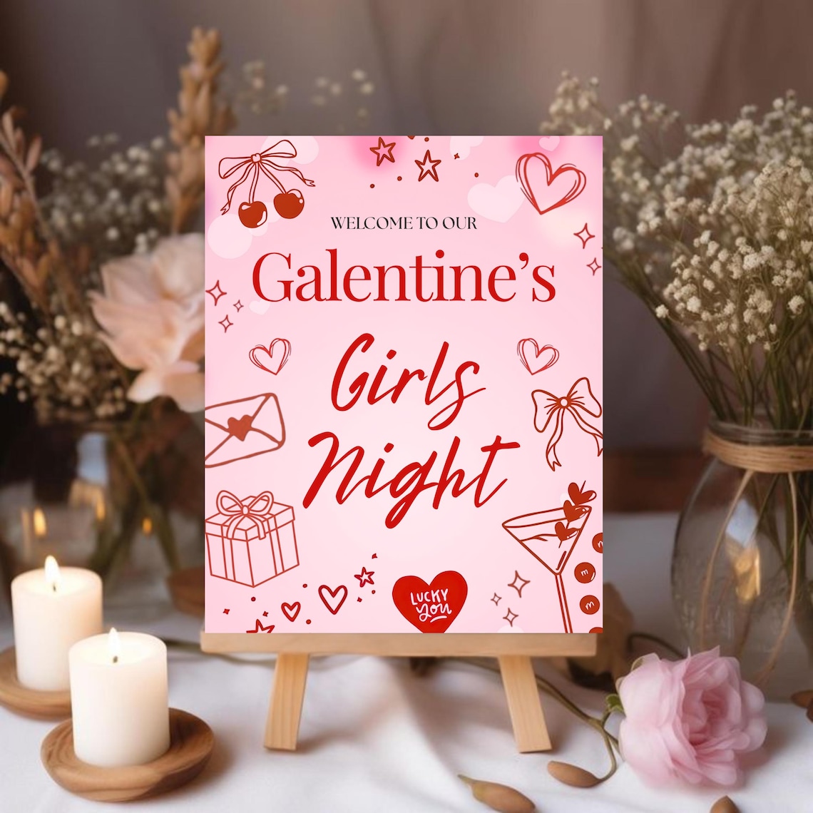 Galentine’s Day Welcome Sign, Valentine’s Party Poster, Friends ...