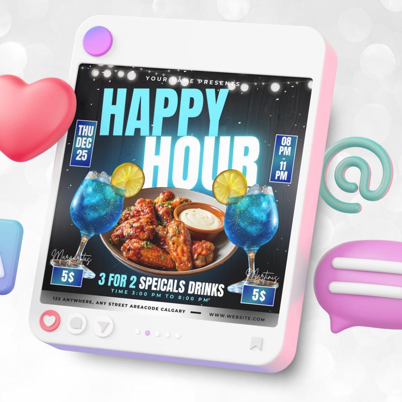 Editable Motion Animated Club Happy Hour Flyer, Animated Wing Night ...