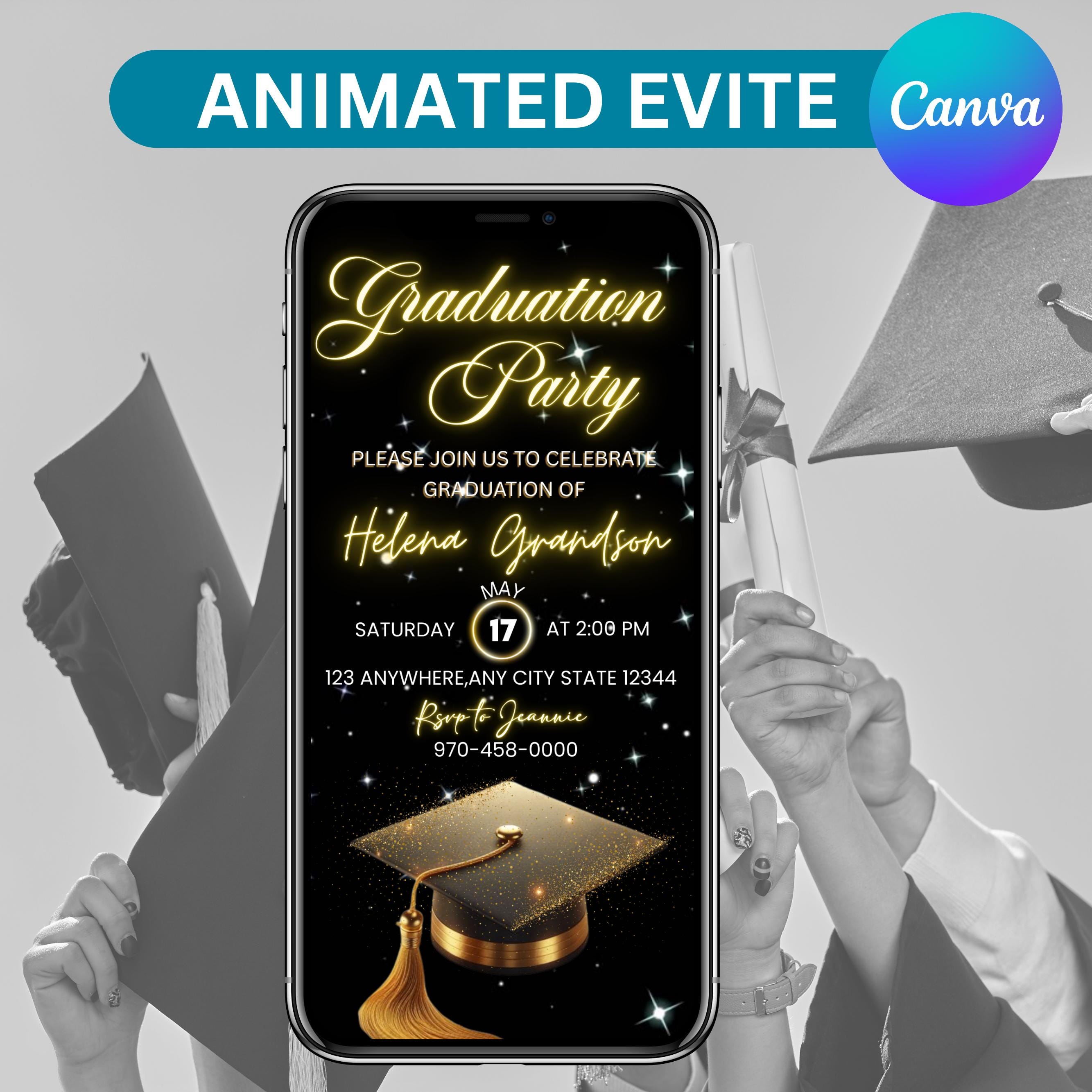 Digital Graduation Party Invitation, Animated Gold College Announcement ...