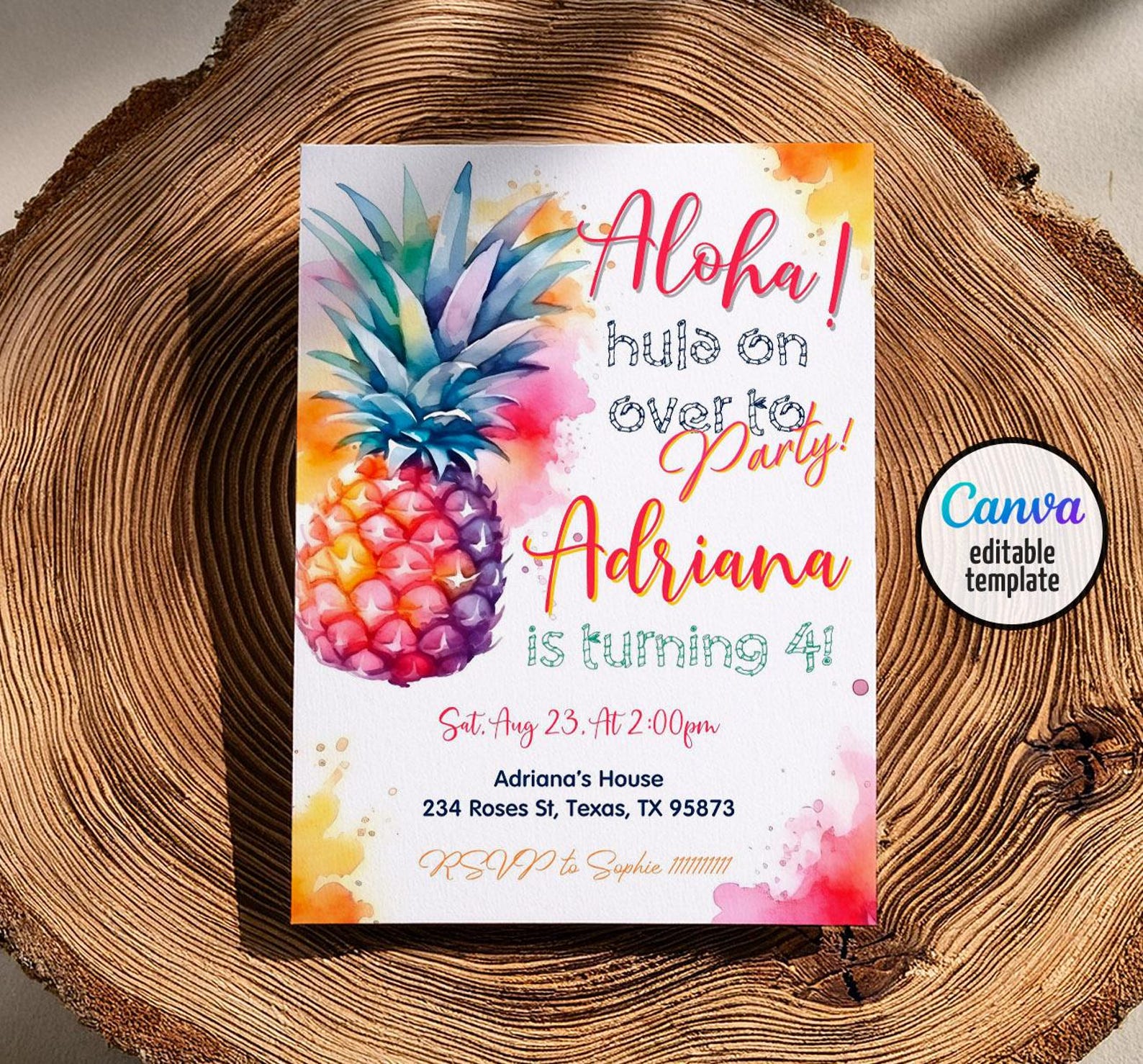Aloha Party Invitation, Luau Birthday, Printable Editable Girl Invite ...