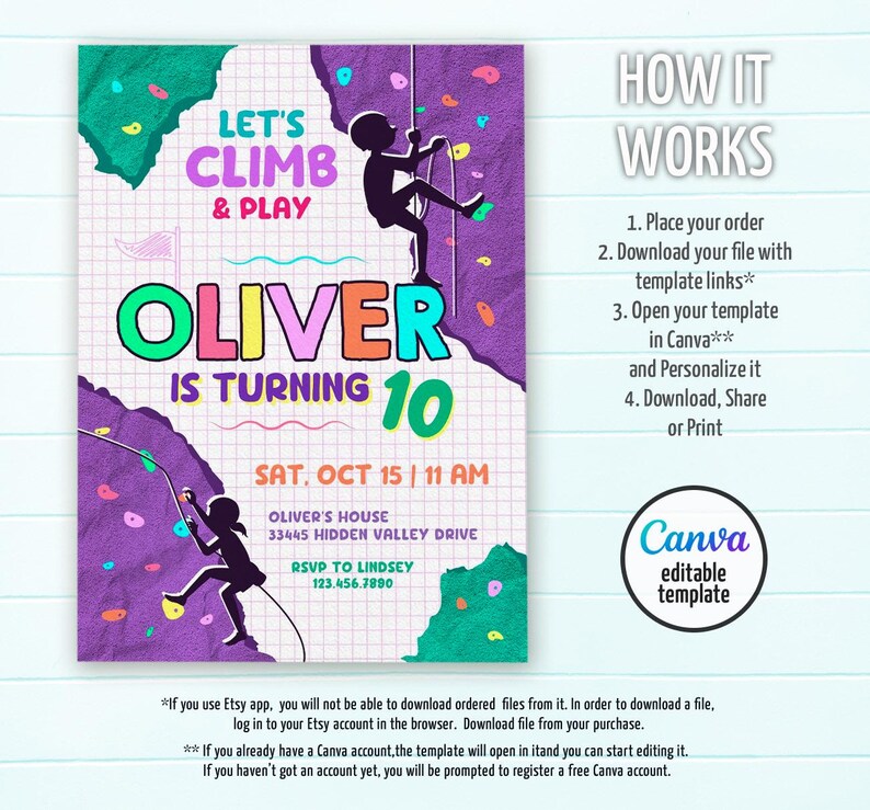 Rock Climbing Birthday Invitation, Rock Climbing Invitation, Rock ...