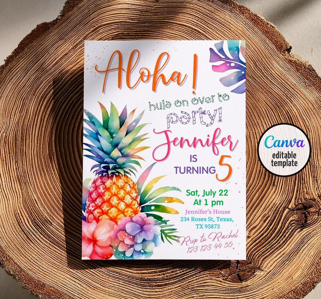 Aloha Party Invitation, Luau Birthday, Printable Editable Girl Invite ...