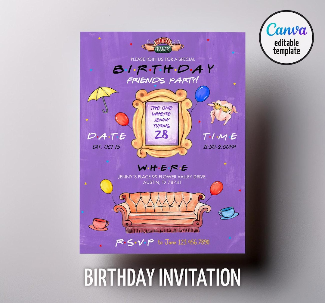 Printable Friends Birthday Party Invitation, Editable Friends Tv Show ...