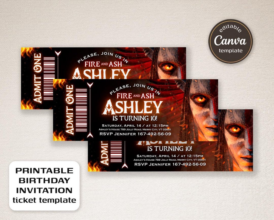 Avatar 3 Editable Invitation, Fire and Ash Movie Ticket, Pandora ...