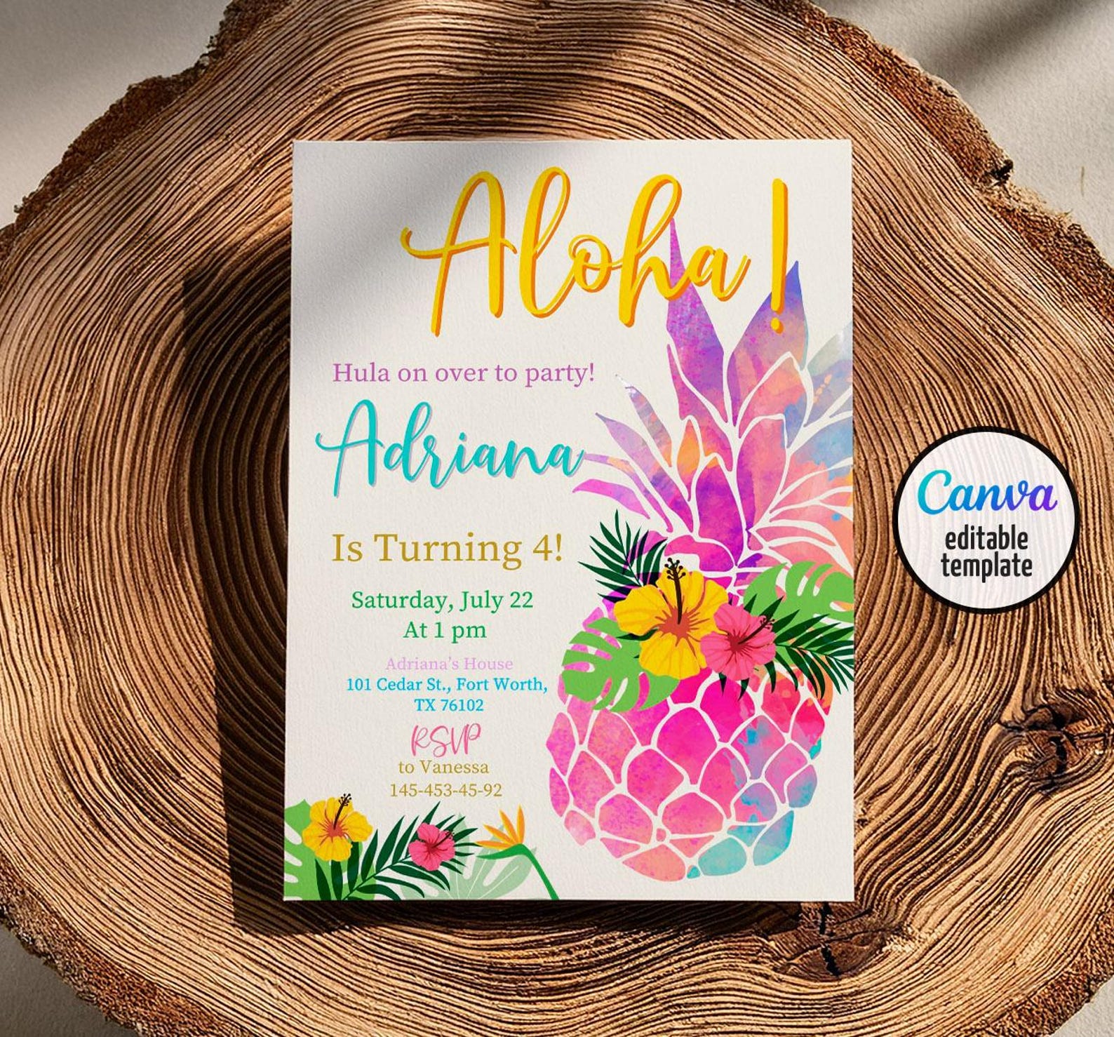 Aloha Party Invitation, Luau Birthday, Printable Editable Girl Invite ...