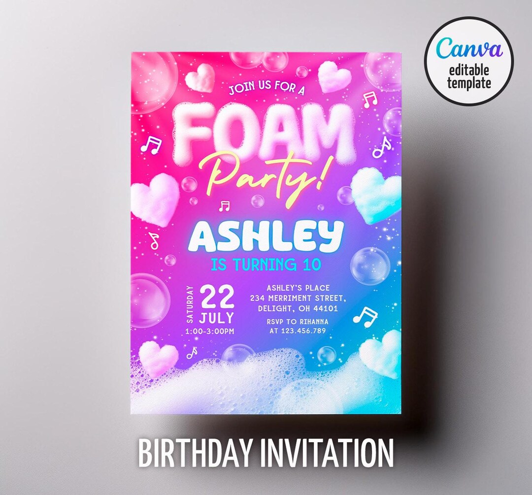 Foam Party Birthday Invitation, Kids Foam Party Invite, Digital Pool ...
